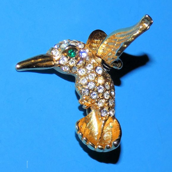 Jewelry | Vintage Hummingbird Brooch Pin Bird Trembler Wing Rhinestone ...